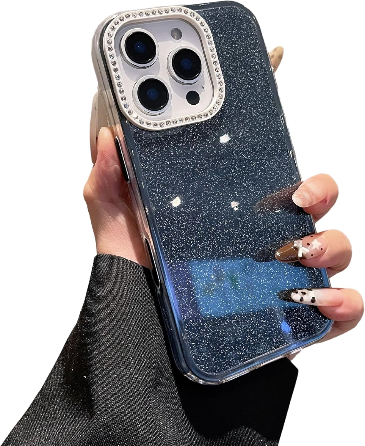 Bling Glitter Diamond Camera Edge Solid Color Phone Case for iPhone ...