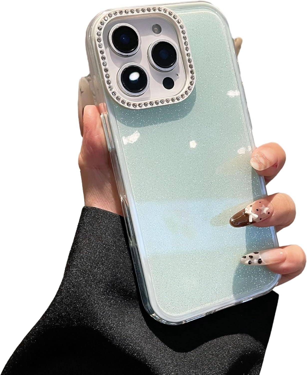 Bling Glitter Diamond Camera Edge Solid Color Phone Case for iPhone ...