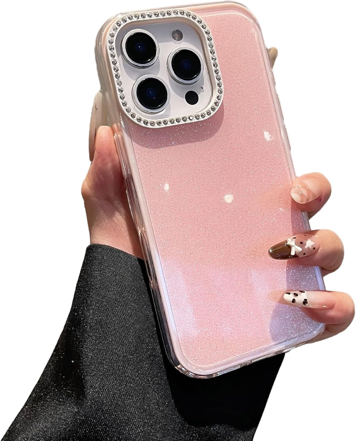 Bling Glitter Diamond Camera Edge Solid Color Phone Case for iPhone ...