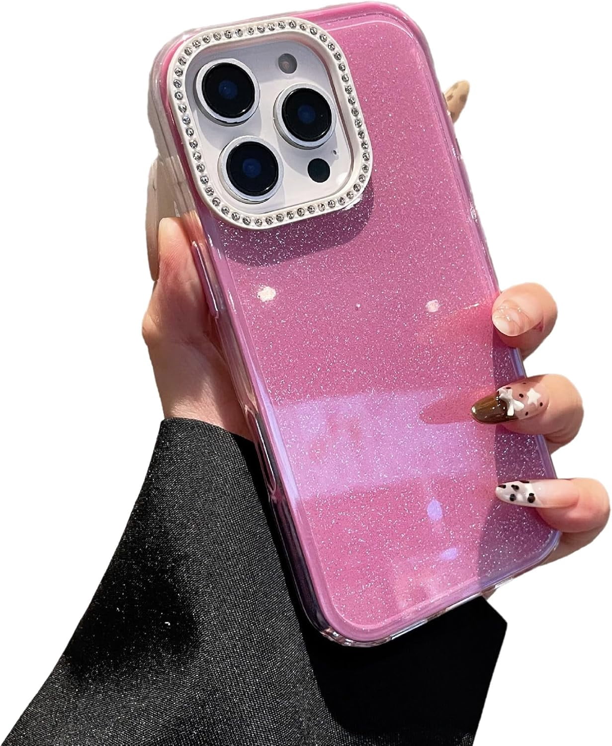 Bling Glitter Diamond Camera Edge Solid Color Phone Case for iPhone ...