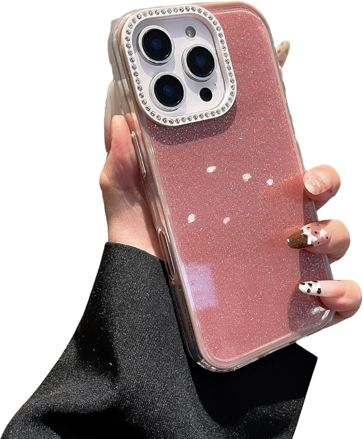 Bling Glitter Diamond Camera Edge Solid Color Phone Case for iPhone ...