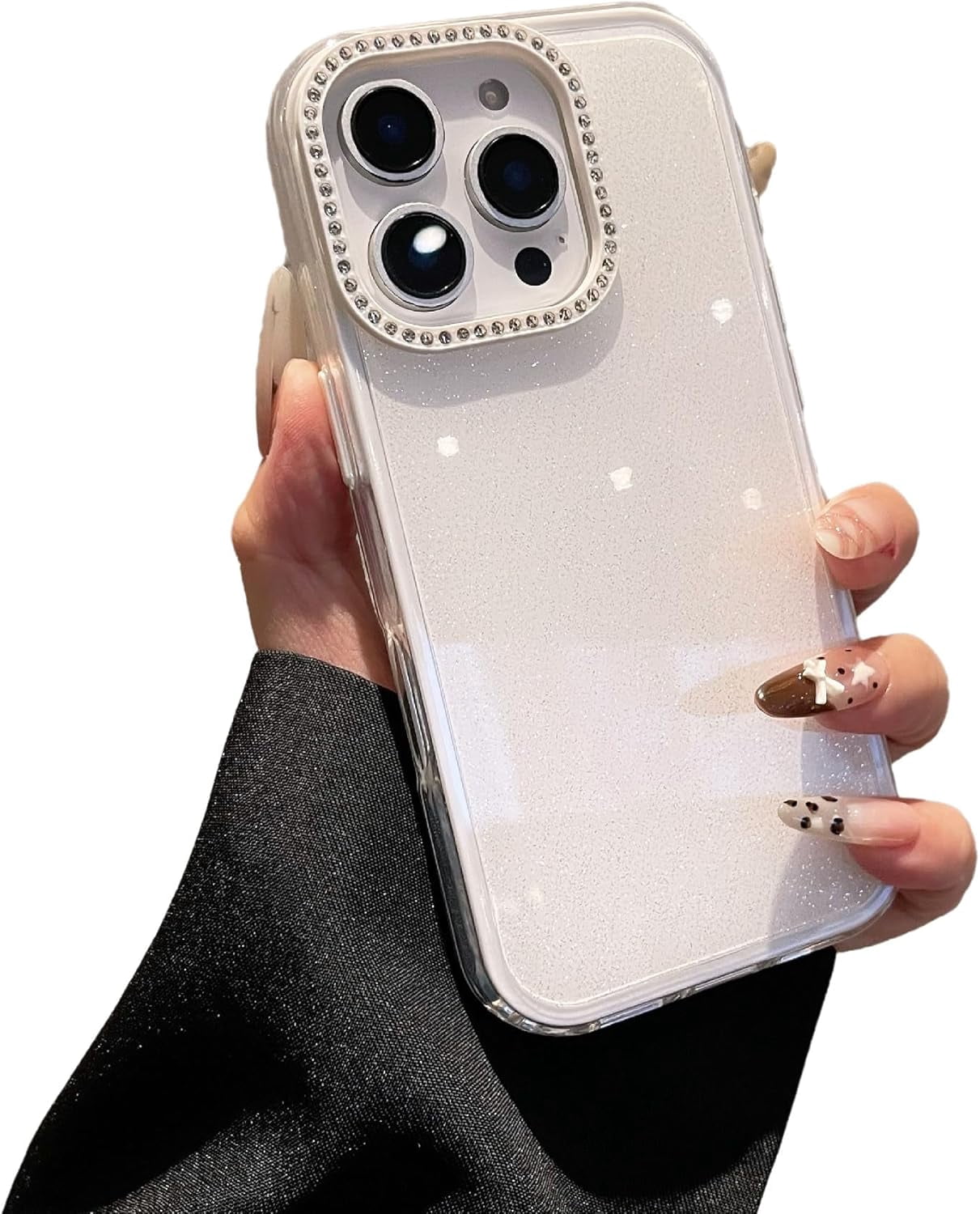 Bling Glitter Diamond Camera Edge Solid Color Phone Case for iPhone ...