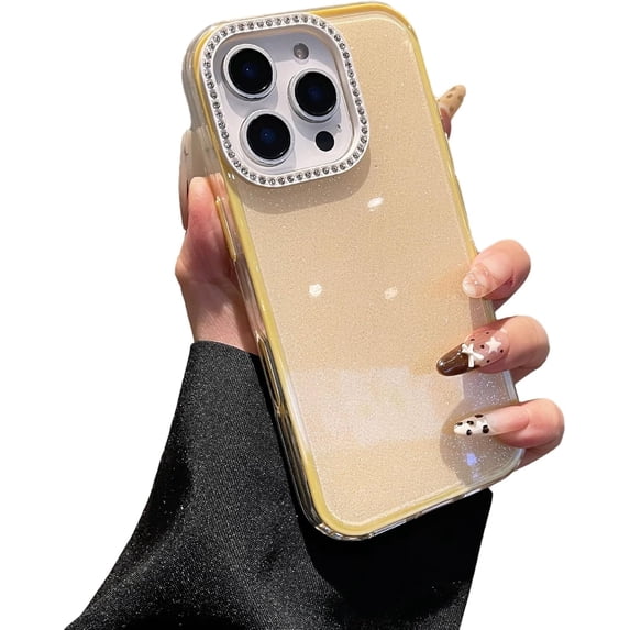 Bling Glitter Diamond Camera Edge Solid Color Phone Case for iPhone ...