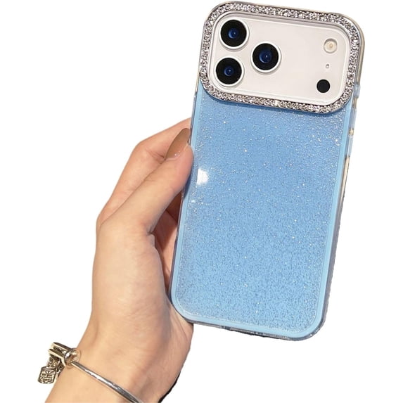 Bling Glitter Diamond Camera Frame Phone Case for iPhone (Blue,for ...