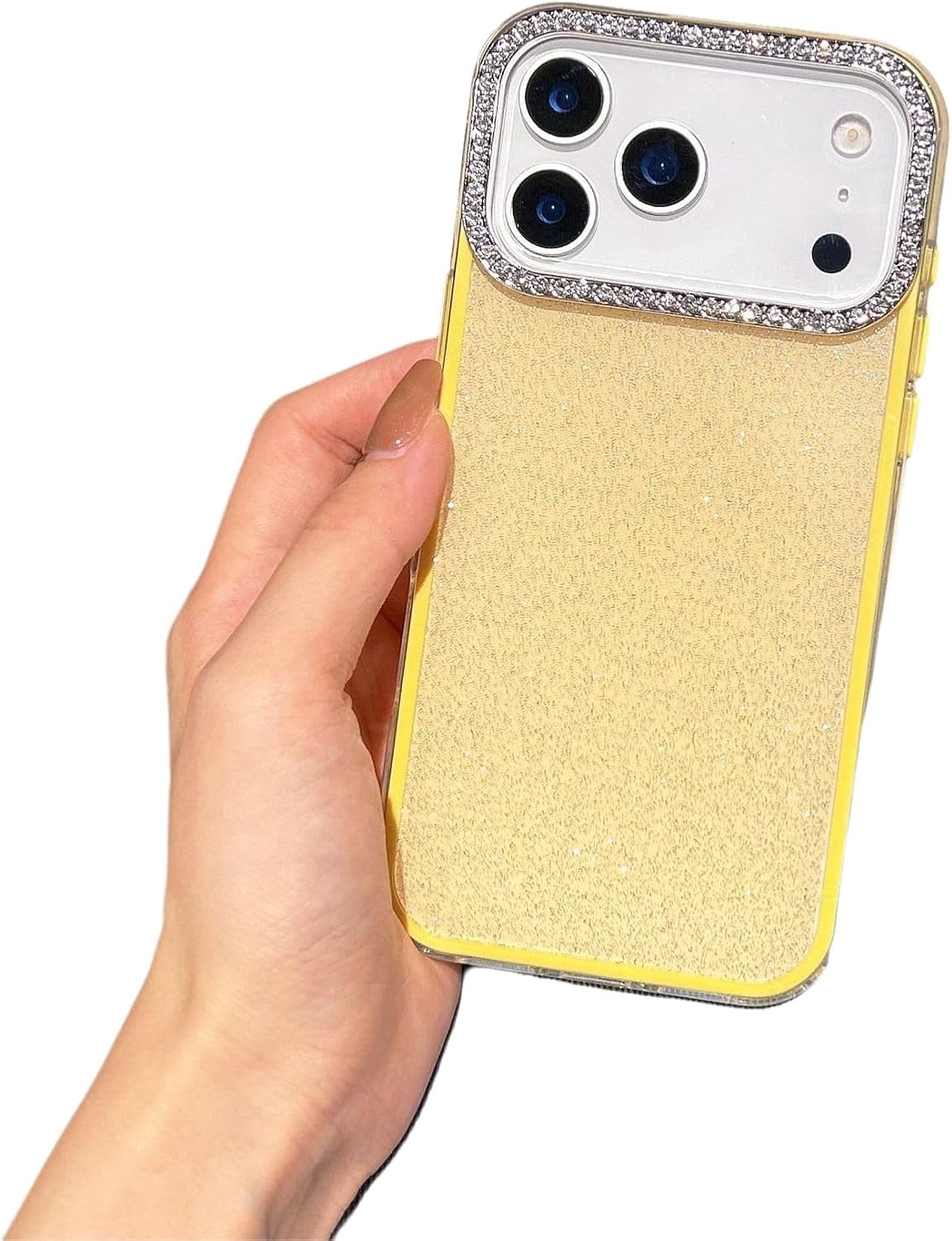 Bling Glitter Diamond Camera Frame Phone Case for iPhone (Yellow,iPhone ...