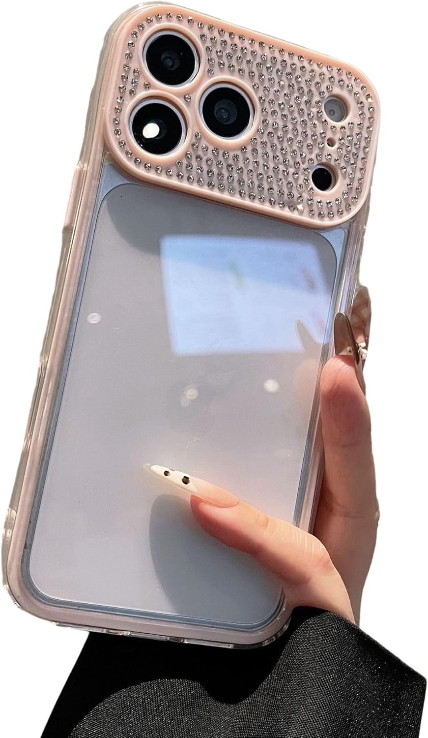 Bling Glitter Diamond Camera Protect Clear Phone Case for iPhone (Pink ...