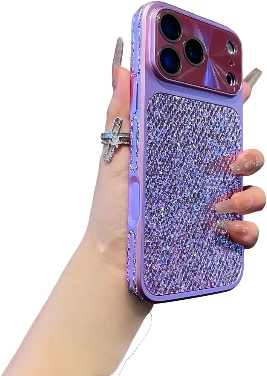 Bling Glitter Diamond Grid Back Camera Protect Phone Case for iPhone ...