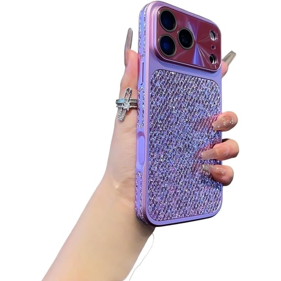 Bling Glitter Diamond Grid Back Camera Protect Phone Case for iPhone ...