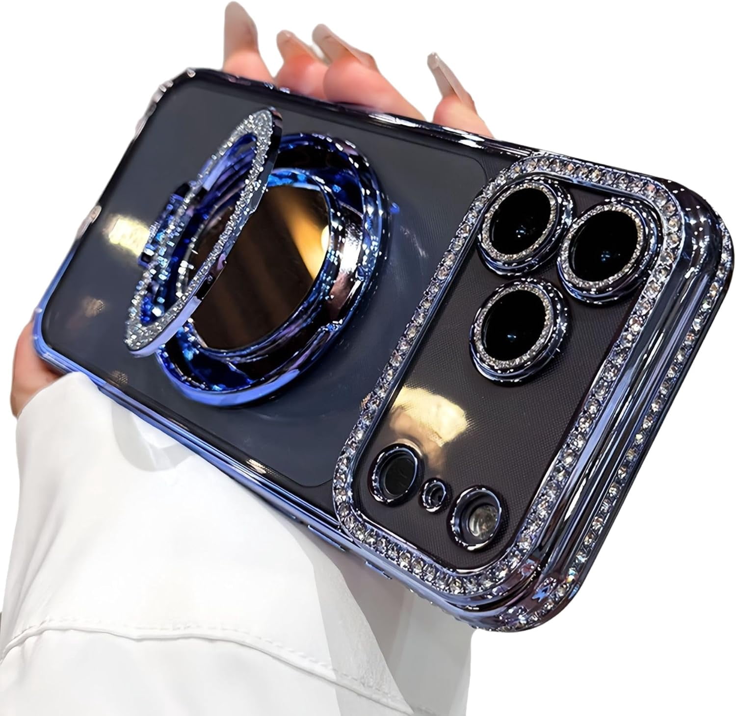Bling Glitter Diamond Ring Bracket Holder Mirror Magnetic Phone Case ...