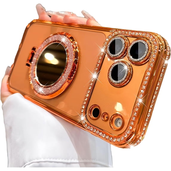 Bling Glitter Diamond Ring Bracket Holder Mirror Magnetic Phone Case ...