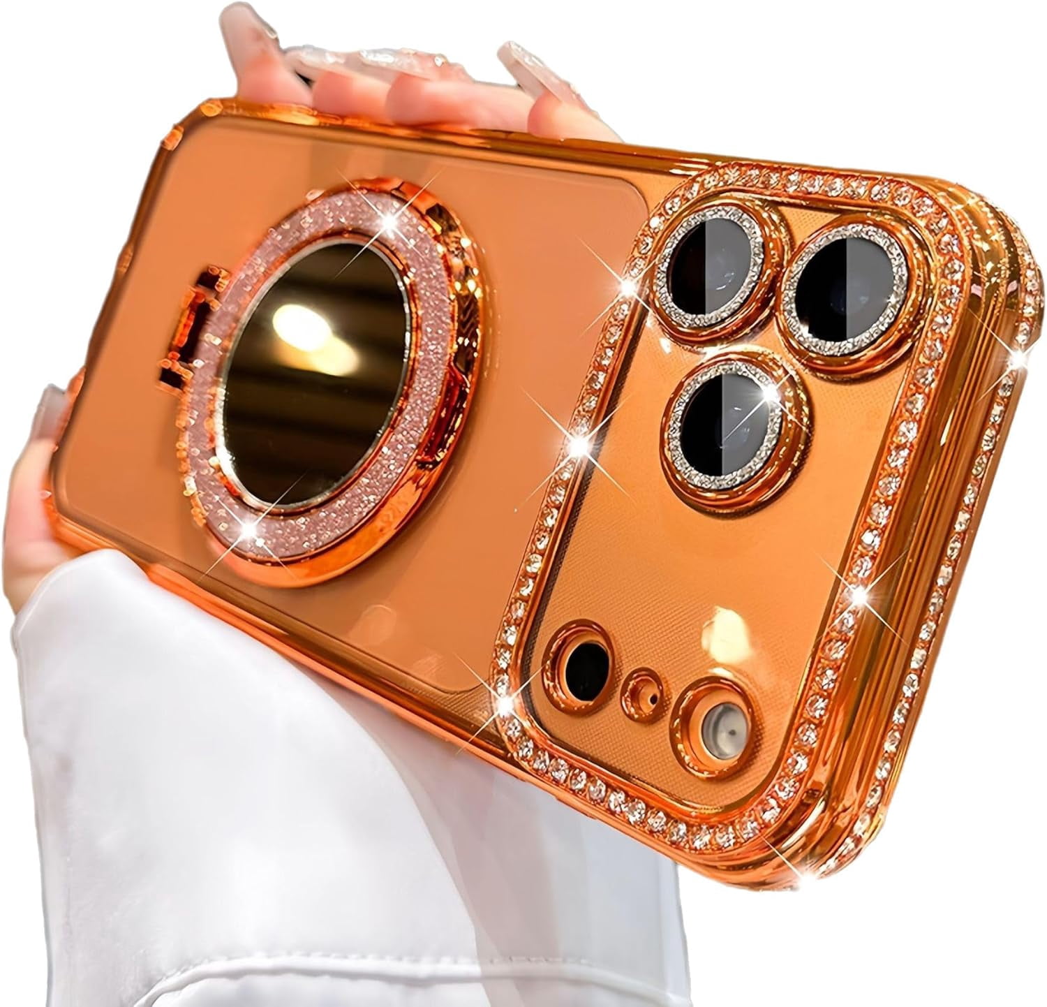 Bling Glitter Diamond Ring Bracket Holder Mirror Magnetic Phone Case ...