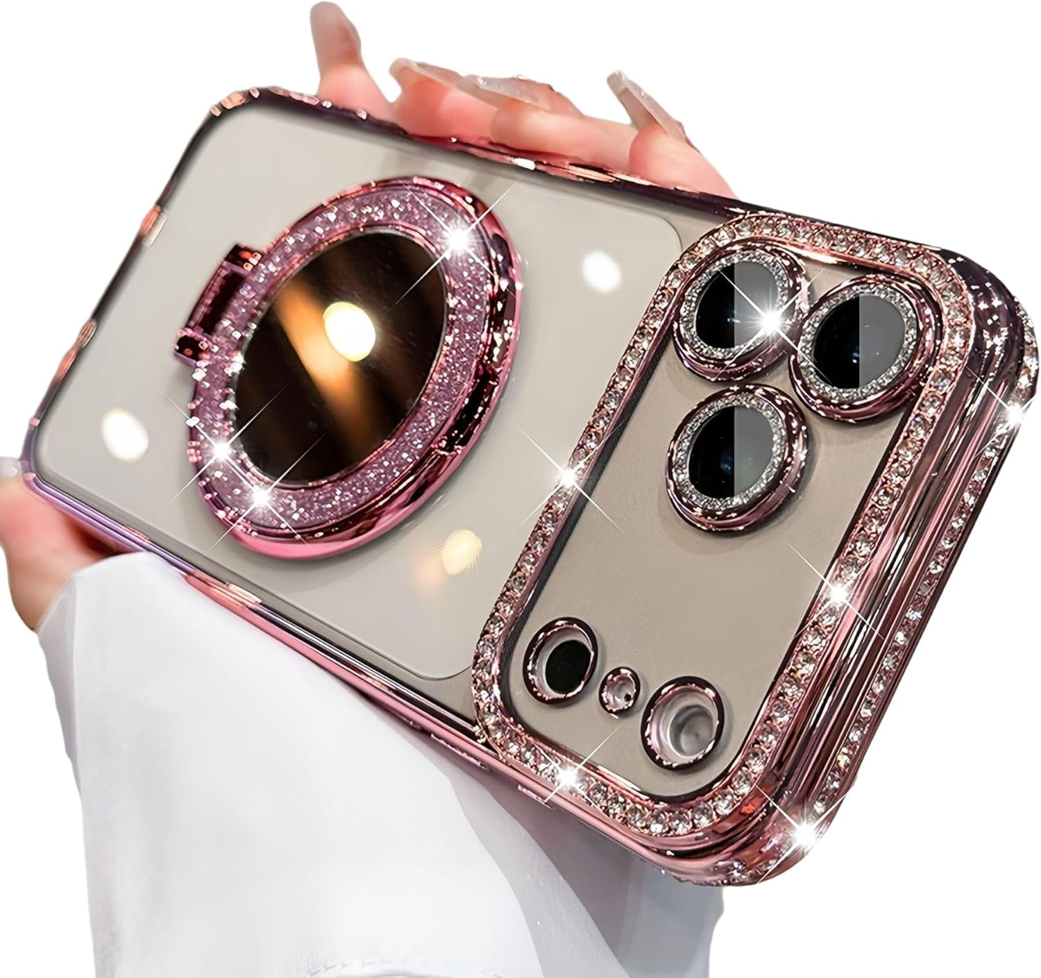 Bling Glitter Diamond Ring Bracket Holder Mirror Magnetic Phone Case ...