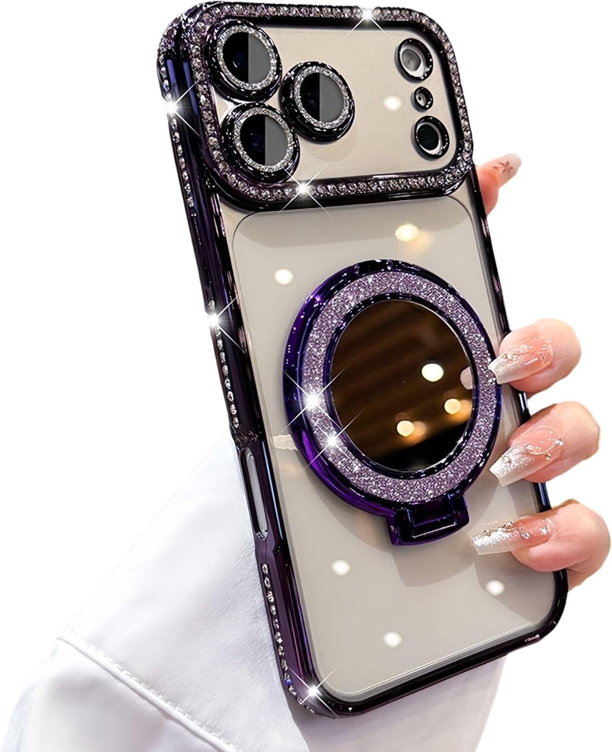 Bling Glitter Diamond Ring Bracket Holder Mirror Magnetic Phone Case ...