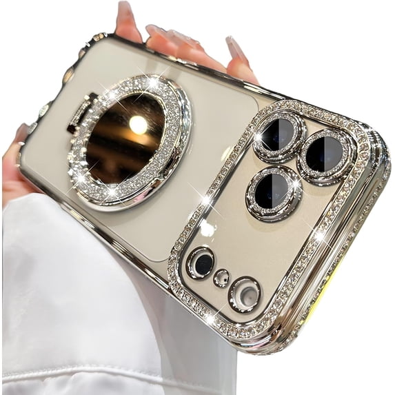 Bling Glitter Diamond Ring Bracket Holder Mirror Magnetic Phone Case ...