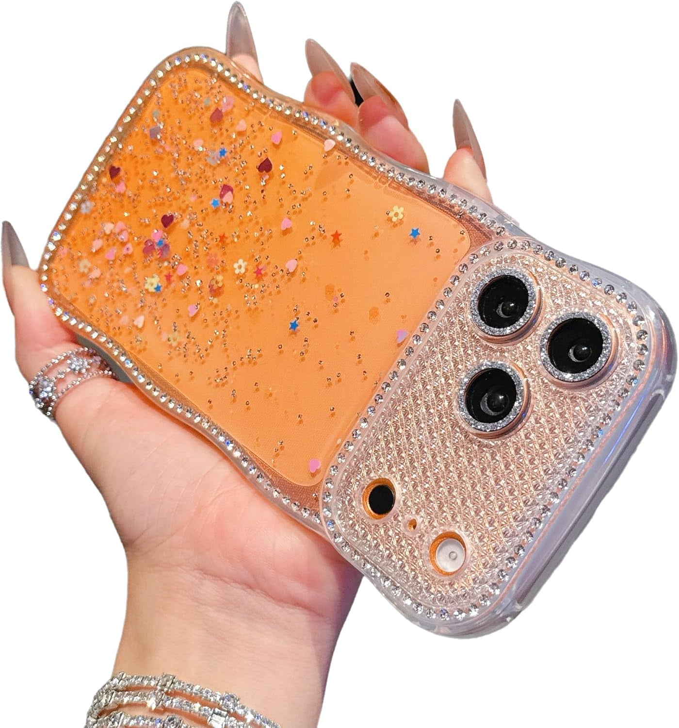 Bling Glitter Diamond Wave Edge Love Heart Phone Case for iPhone ...