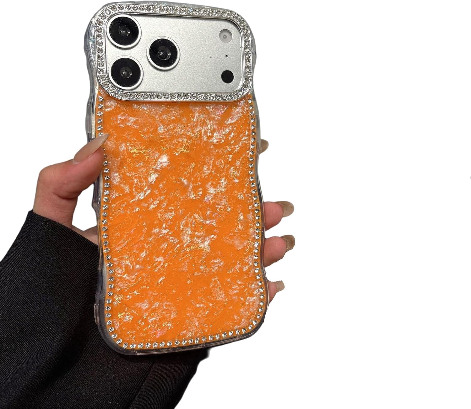 Bling Glitter Diamond Wavy Edge Shell Phone Case for iPhone (Orange ...