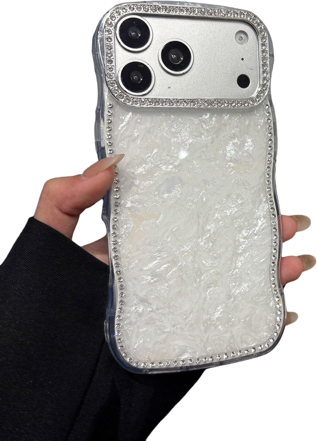 Bling Glitter Diamond Wavy Edge Shell Phone Case for iPhone (White ...