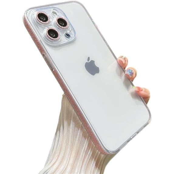 Bling Glitter Edge Camera Protection Clear Phone Case for iPhone (Pink ...