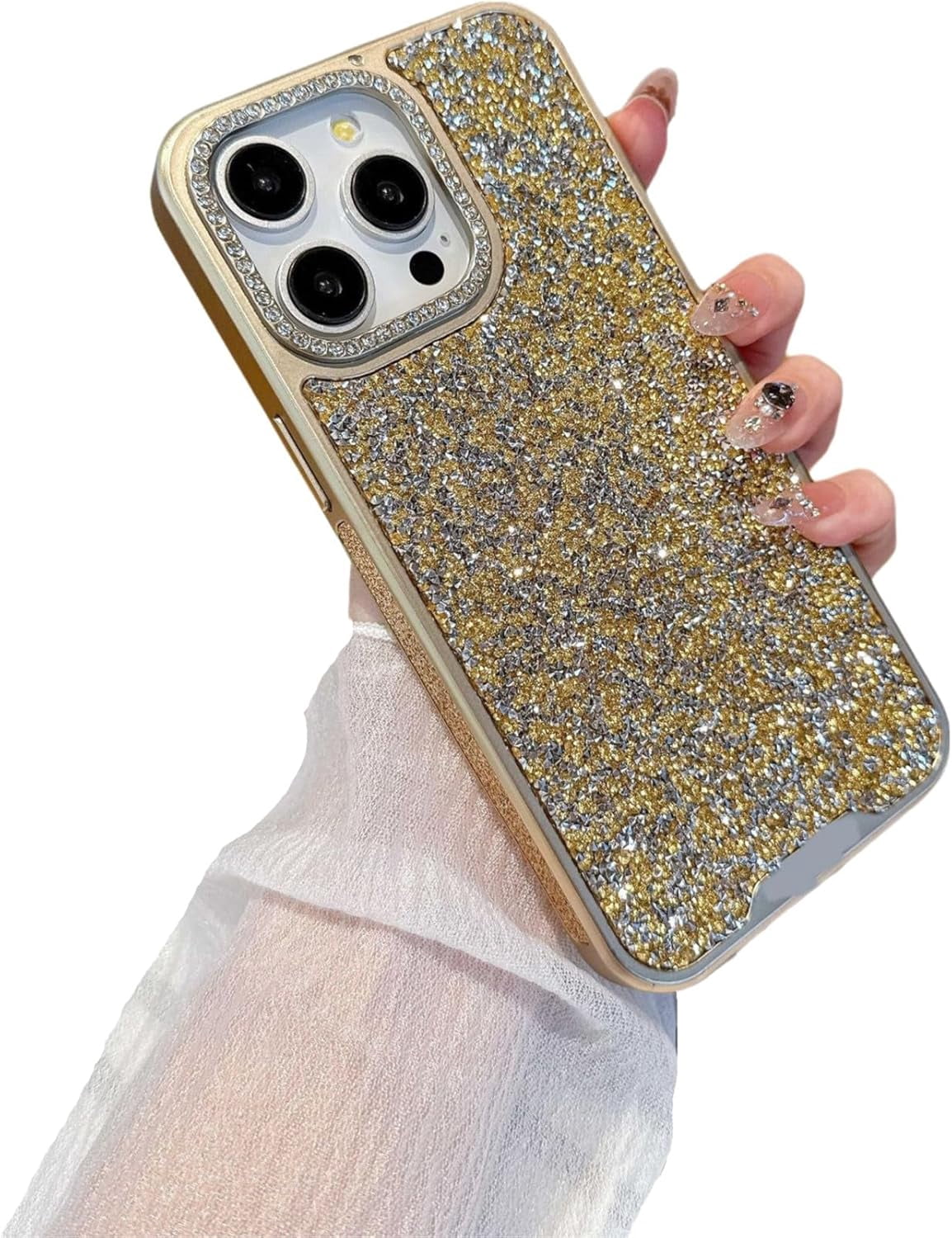 Bling Glitter Sequins Diamond Camera Edge Phone Case for iPhone (Gold ...