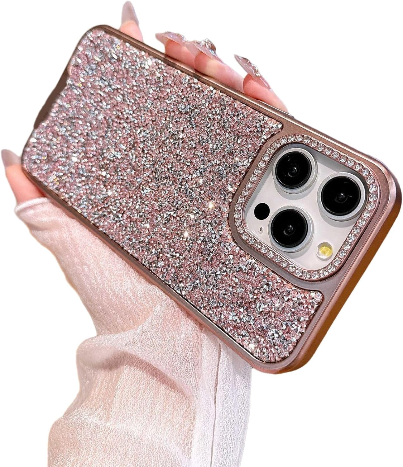 Bling Glitter Sequins Diamond Camera Edge Phone Case for iPhone (Rose ...