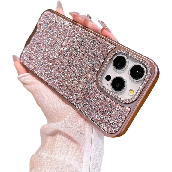 Bling Glitter Sequins Diamond Camera Edge Phone Case for iPhone (Rose ...