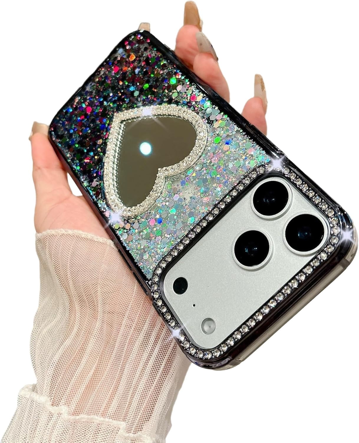 Bling Glitter Sparkly Diamond Love Heart Mirror Phone Case for iPhone ...