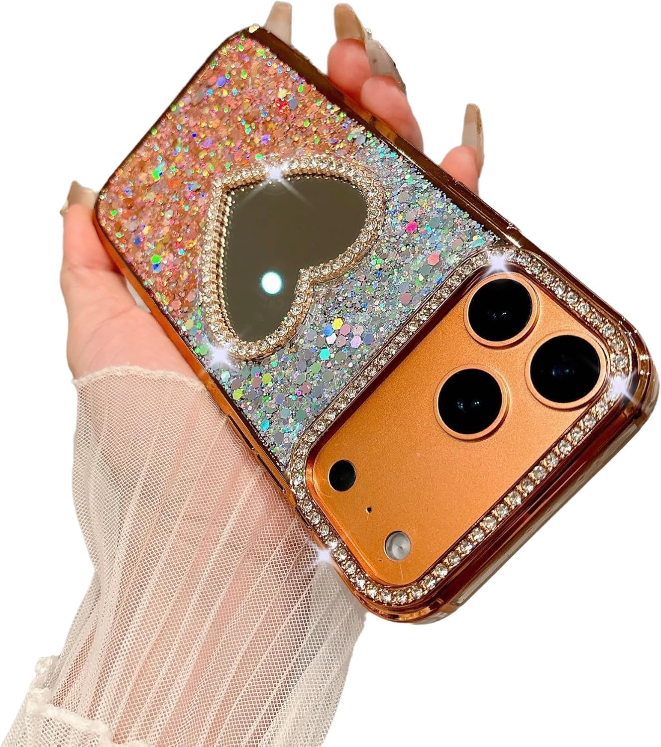 Bling Glitter Sparkly Diamond Love Heart Mirror Phone Case for iPhone ...