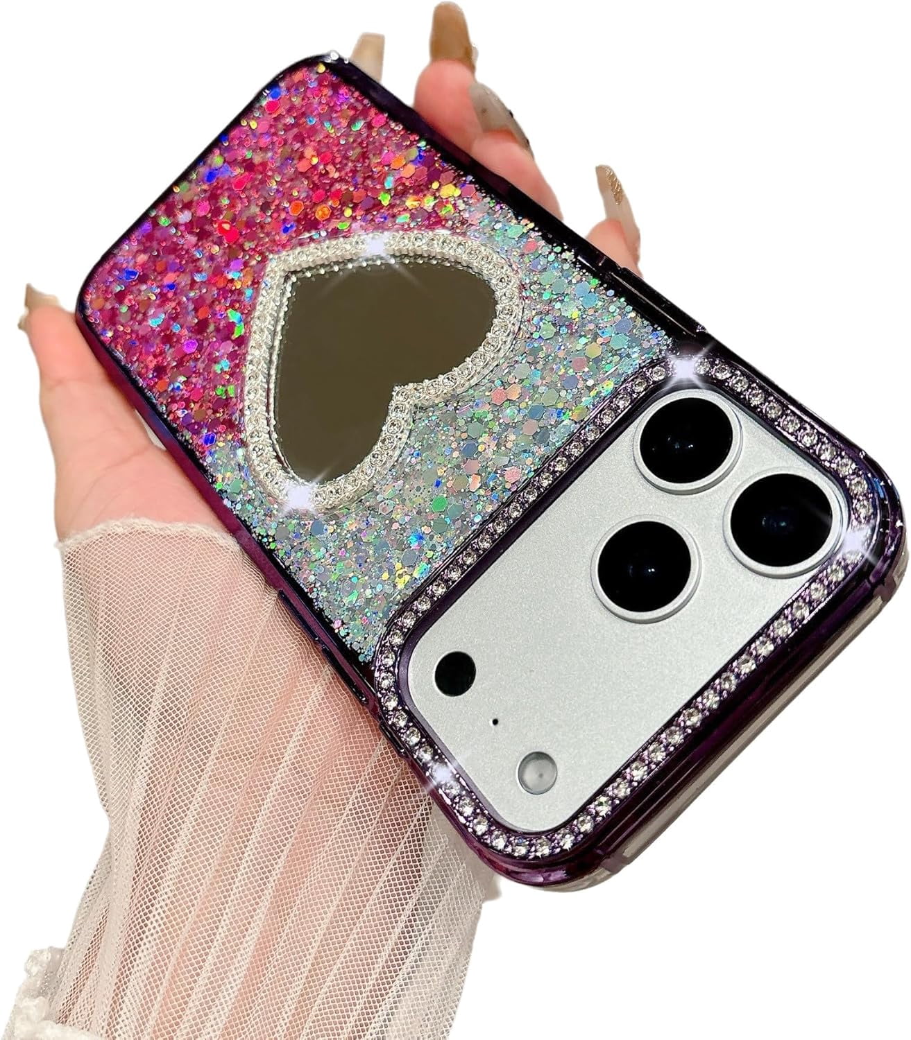Bling Glitter Sparkly Diamond Love Heart Mirror Phone Case for iPhone ...