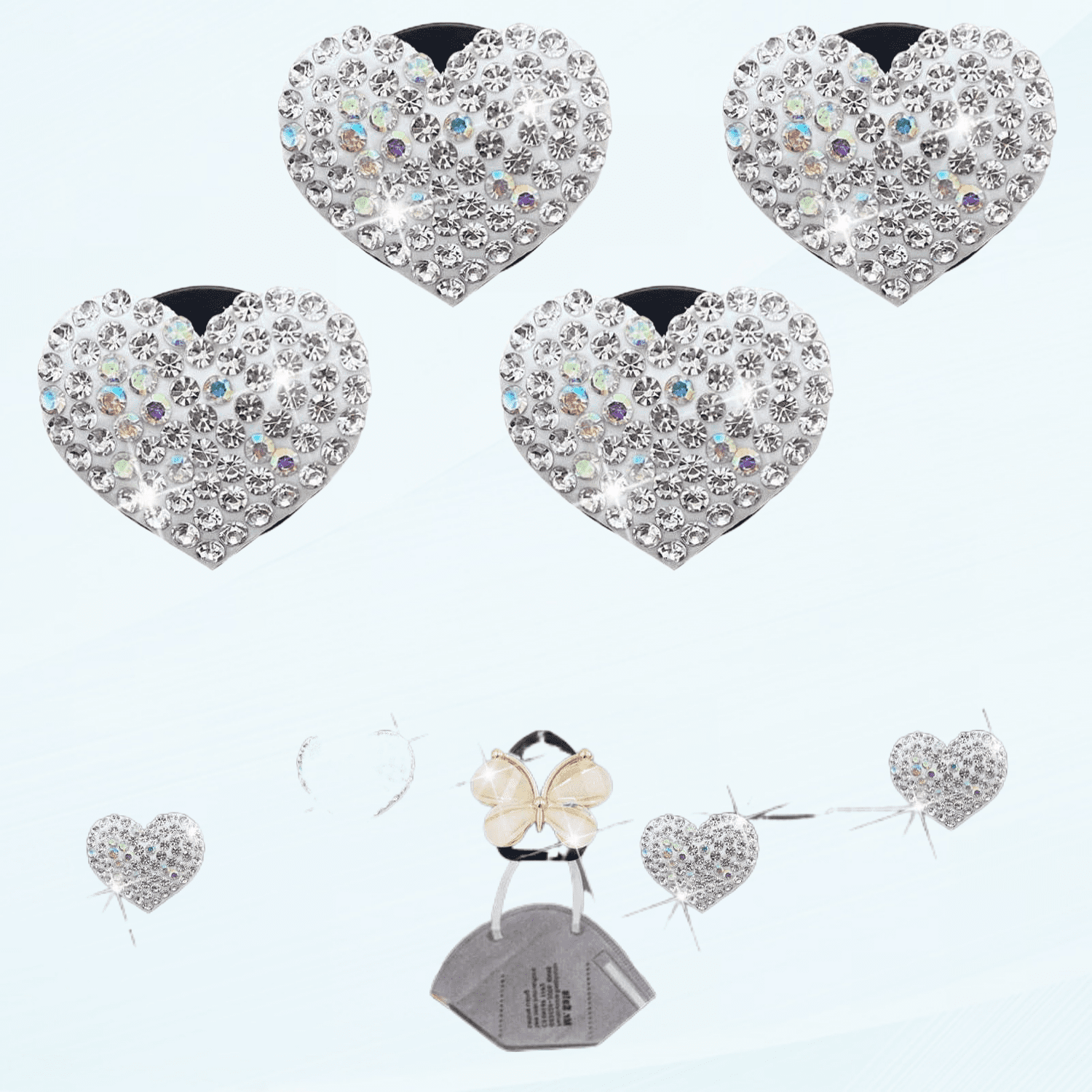Bling Heart Air Vent Clips, 4 Pcs Silver Heart Car Air Fresheners Vents ...