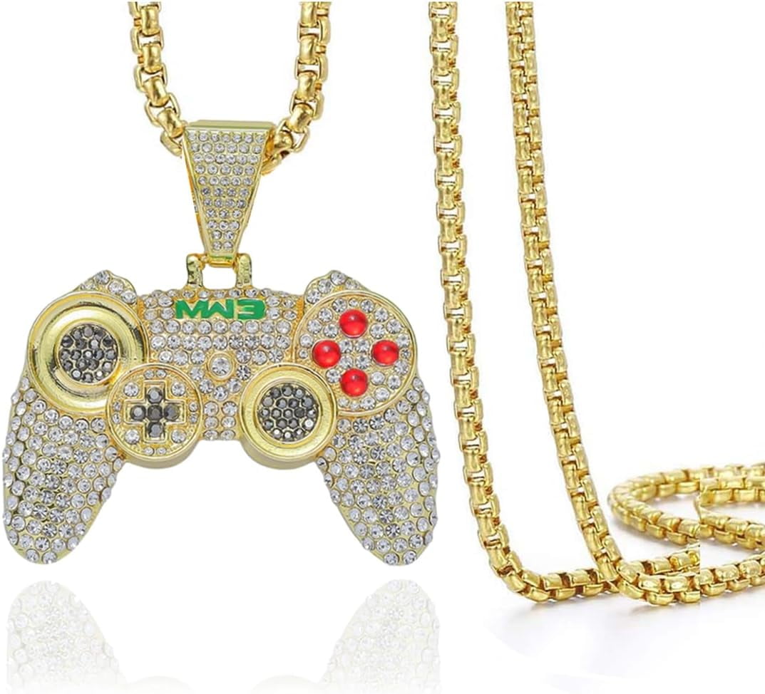 Bling Iced Out Gaming Console Pendant Chunky Cuban Link Chain Necklace ...