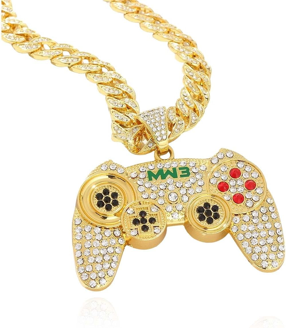 Bling Iced Out Gaming Console Pendant Chunky Cuban Link Chain Necklace ...