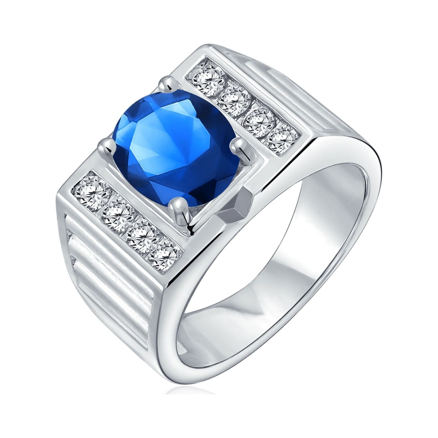 Bling Jewelry Mens Mens Stainless Steel Hip Hop Micro Pave Halo Blue ...