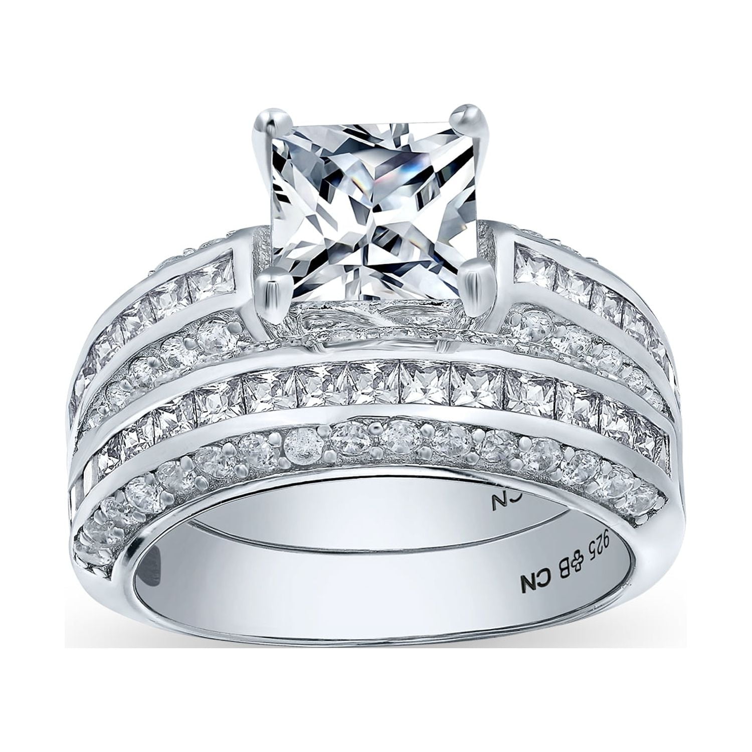 Bling Jewelry Womens Art Deco Blue Princess Cut Cocktail Statement Ring ...