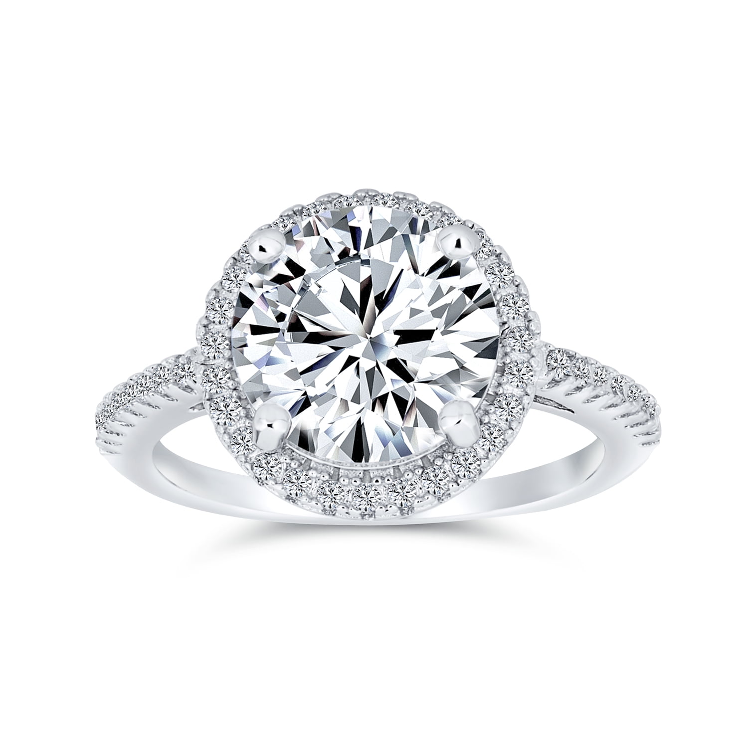 Bling Jewelry Womens Classic 3CT CZ Round Solitaire Halo Engagement Ring, Sterling Silver, 14K ...