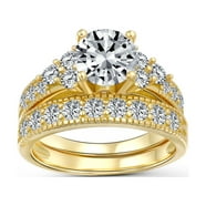 925 Silver Multilayer Round Cut White Sapphire Full Diamond Engagement ...