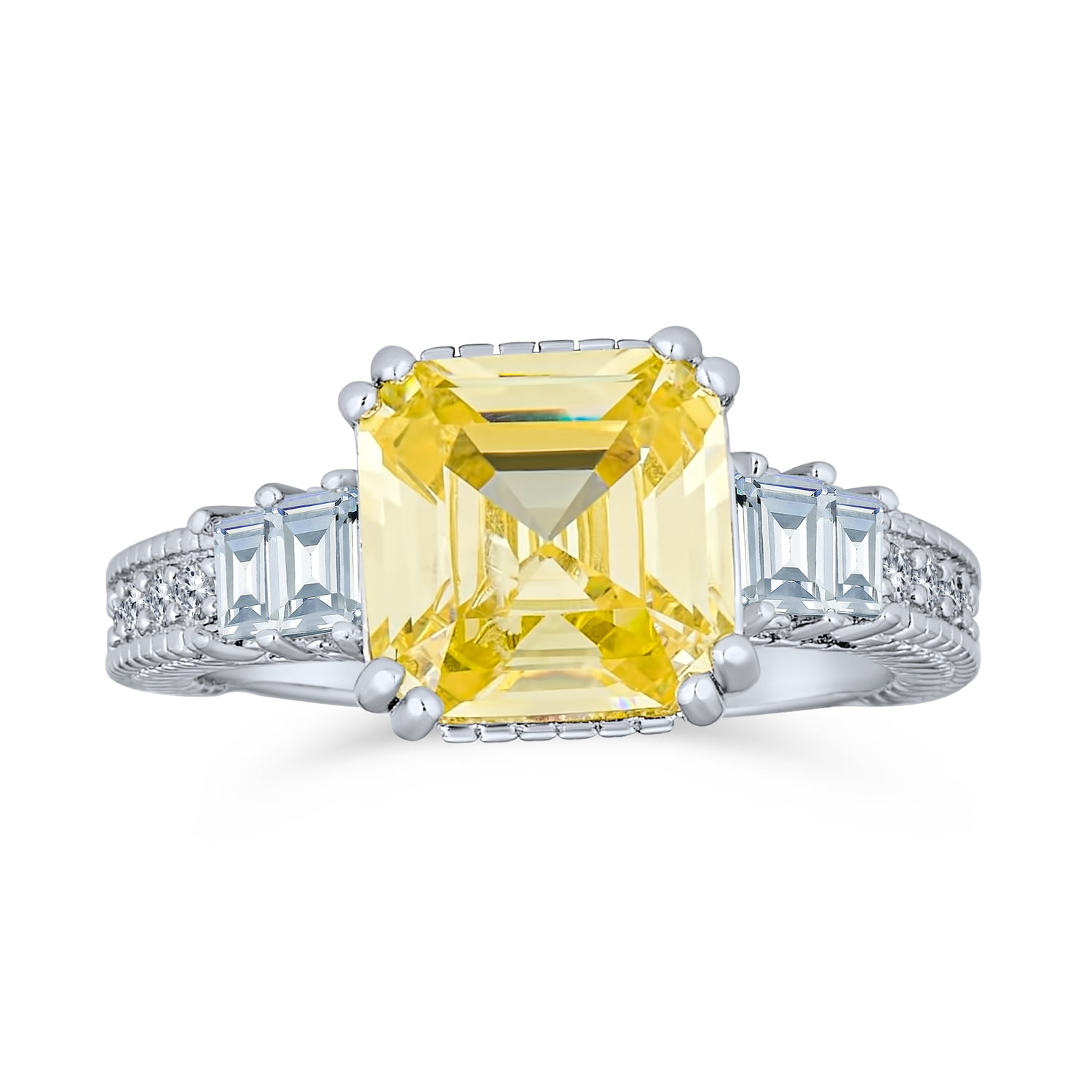 Bling Jewelry Womens Elegant Art Deco 2CT Canary Yellow CZ Asscher Cut ...