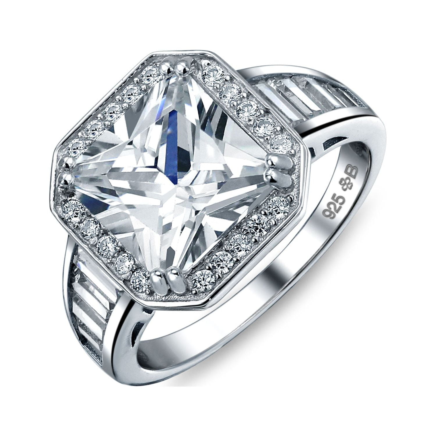 Bling Jewelry Womens Art Deco 5CT AAA CZ Baguette Halo Princess Cut ...