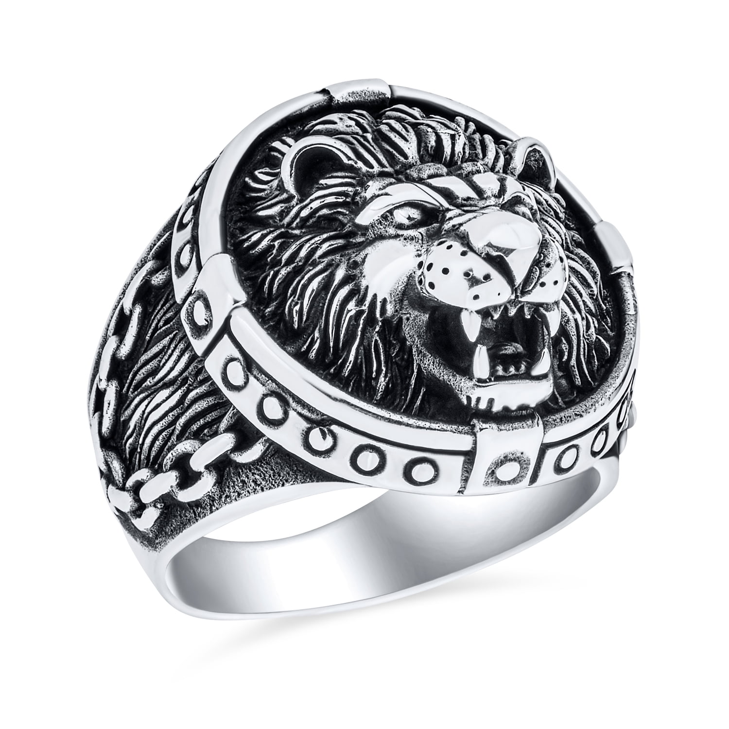 Bling Jewelry Mens Mens Silver Ring - Vintage Style King of Jungle Lion ...