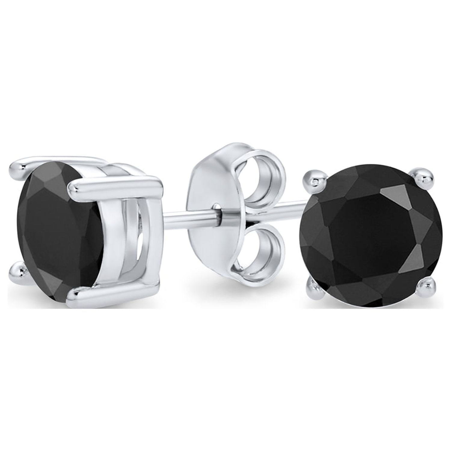 Bling Jewelry Womens Black Solitaire Brilliant Cut CZ Stud Earrings .925 Sterling Silver