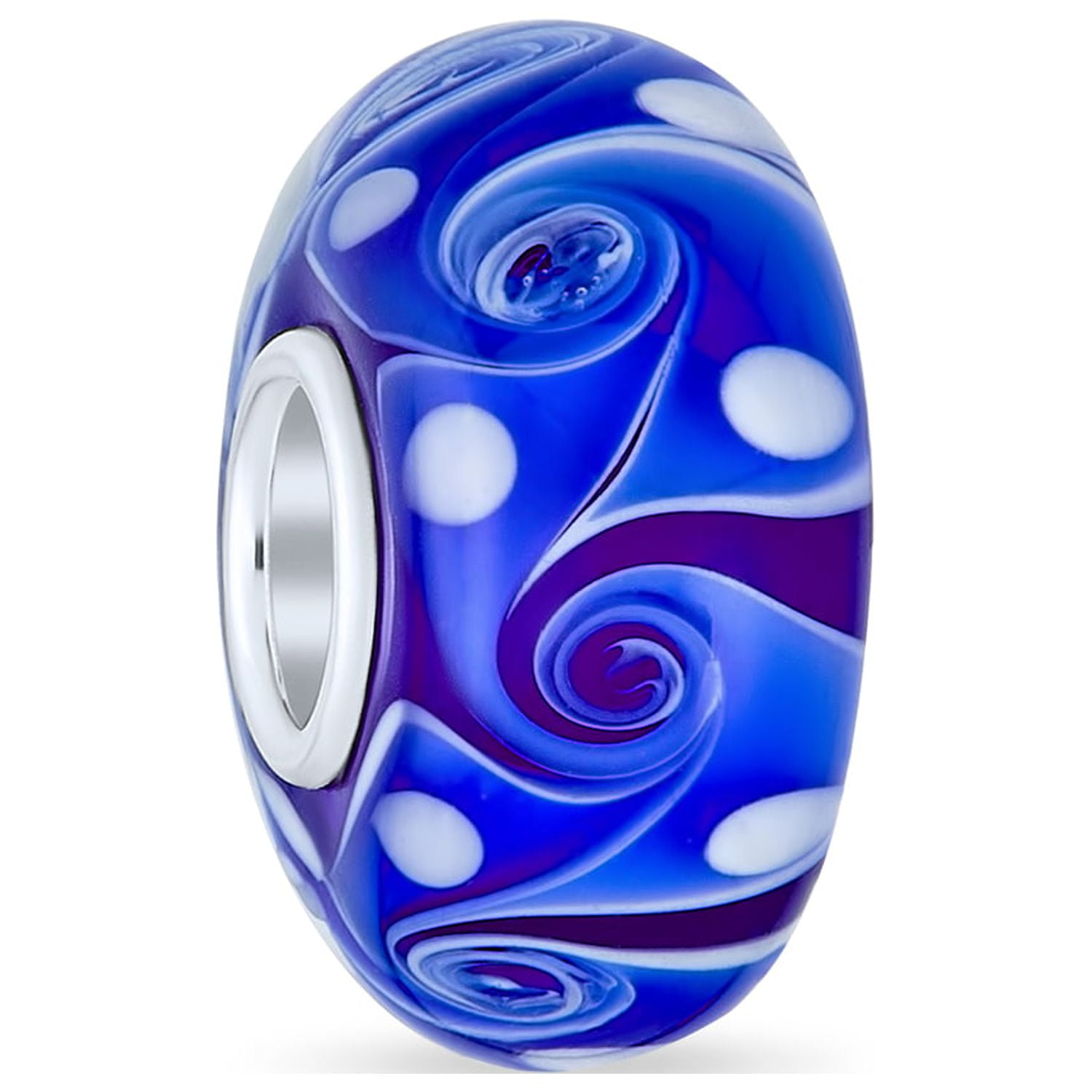 Bling Jewelry Womens Blue Ocean Wave Swirl Murano Glass Bead Charm .925 ...