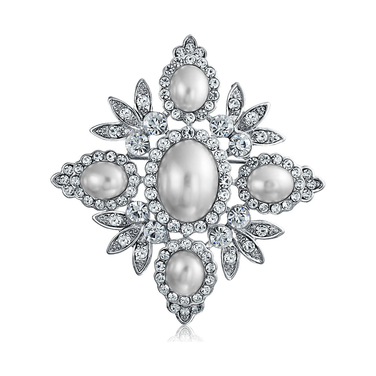 Bling Jewelry Womens Bridal Vintage Crystal Leaf Flower Brooche Pin ...