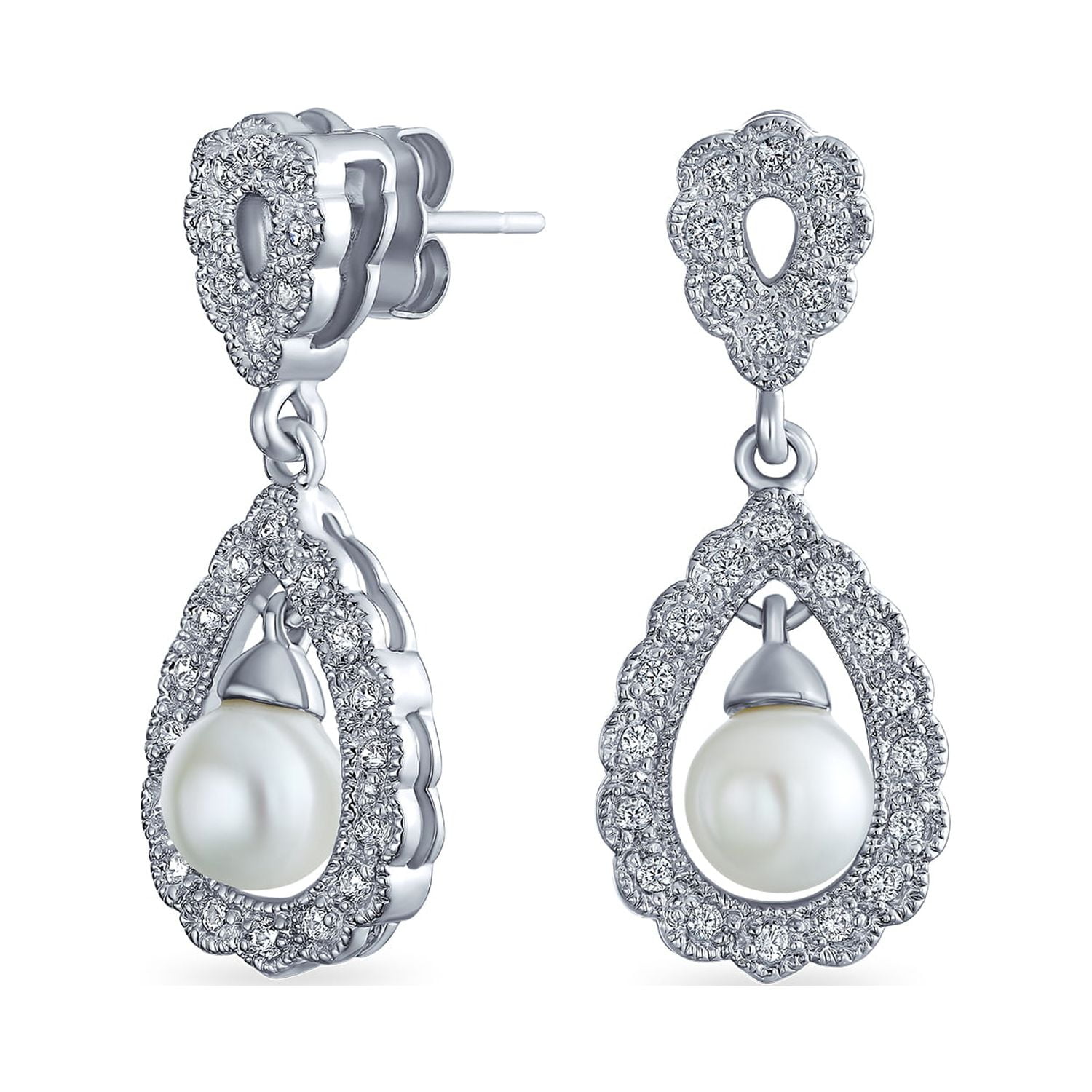 Bling Jewelry Bridal Filigree White Dangle Imitation Pearl Earrings ...
