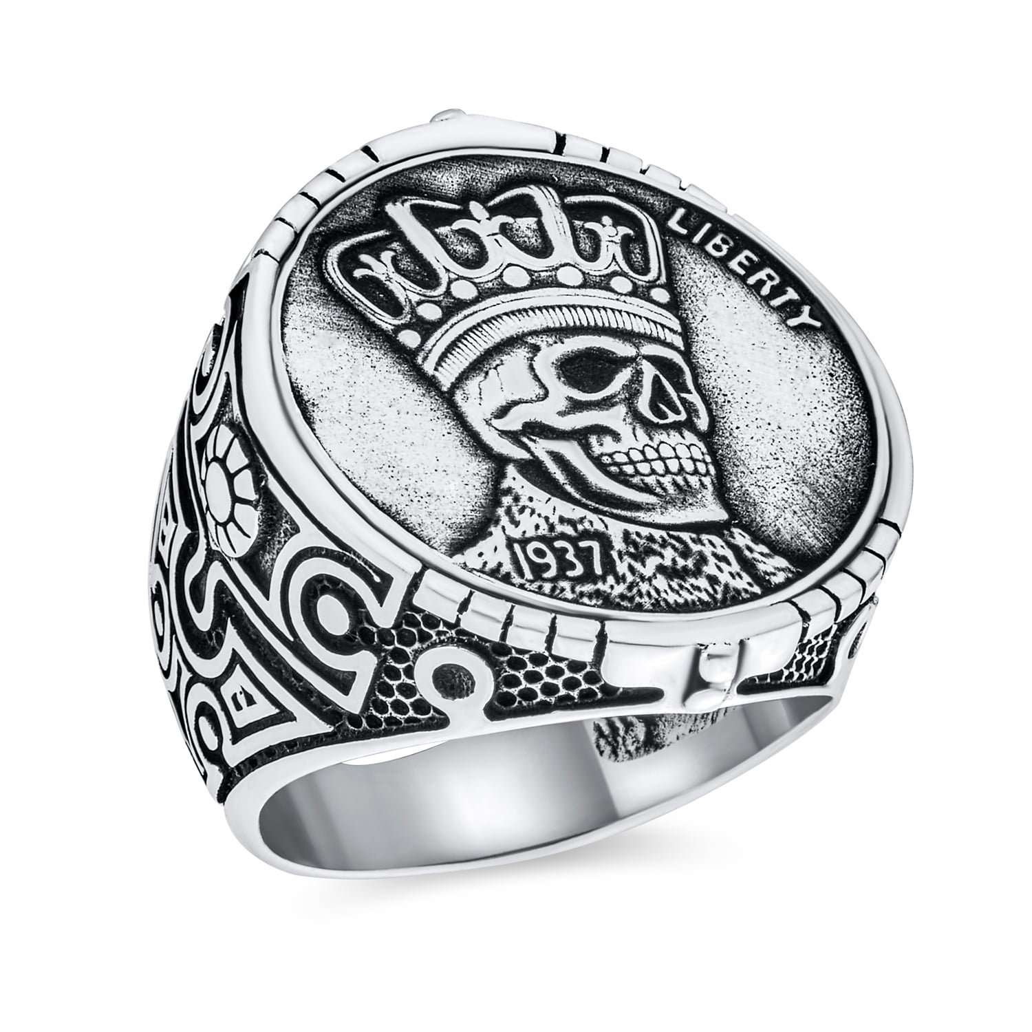 Bling Jewelry Mens Statement Eagle Head Liberty Coin Mens Silver Ring ...