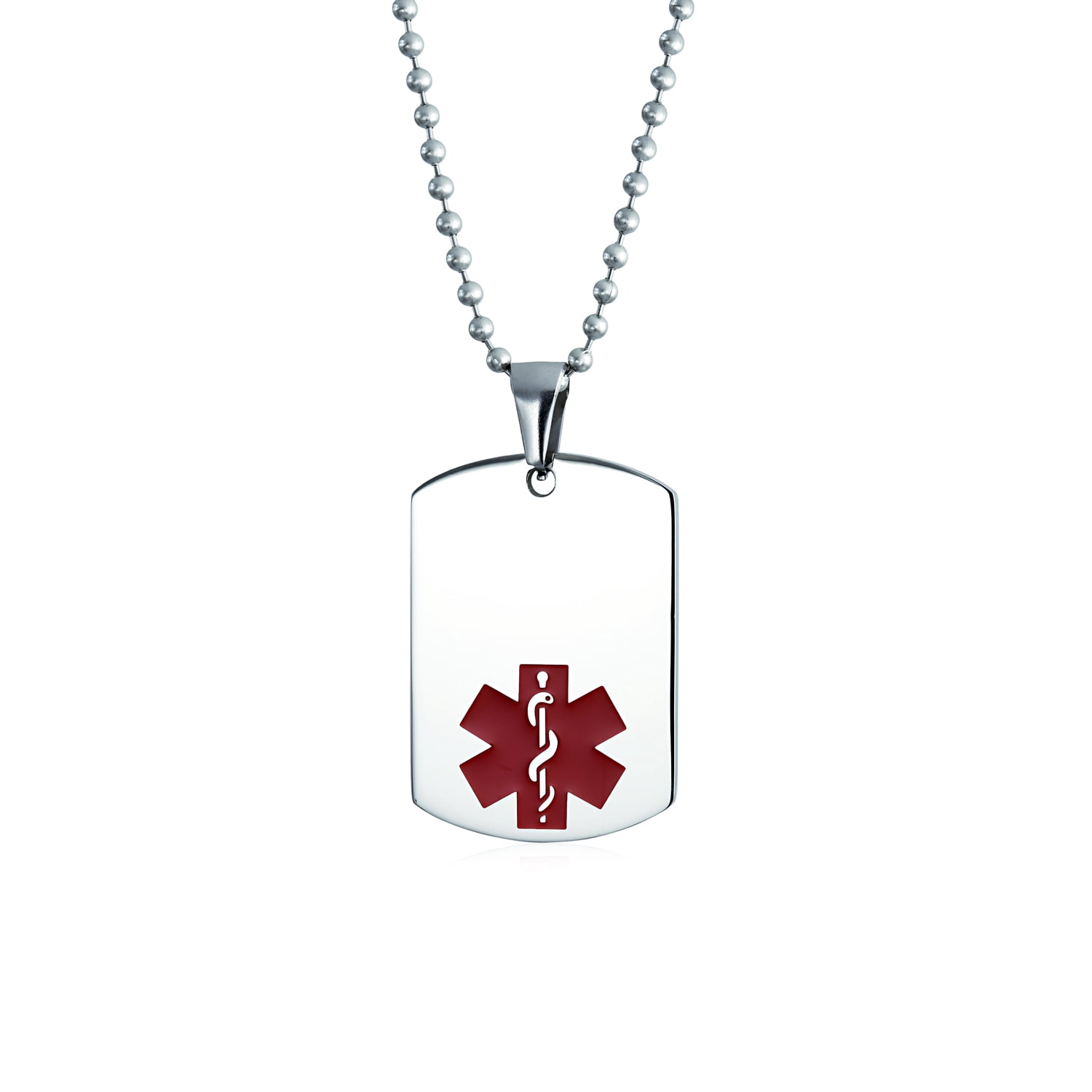 Bling Jewelry Mens Unisex Medical ID Dog Tag Steel Pendant Necklace for ...