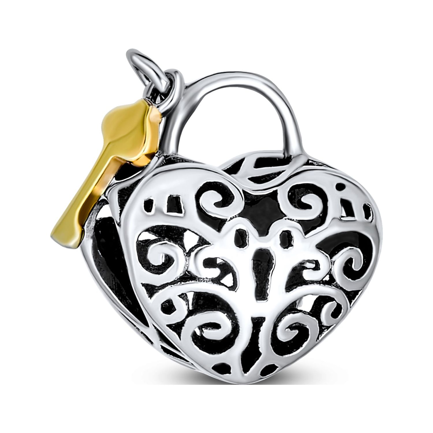 Bling Jewelry Womens Heart Filigree Lock Key Charm Bead Gold Plated ...