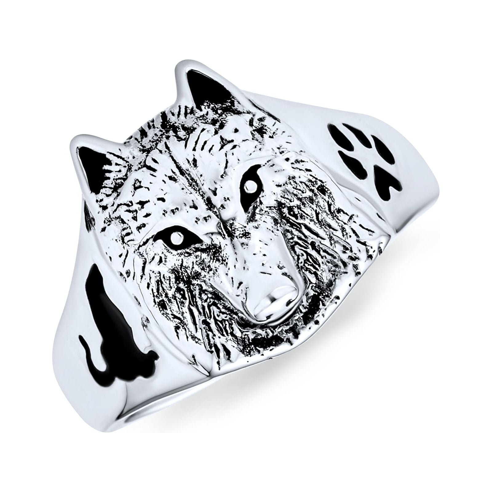 Bling Jewelry Mens Mens Silver Ring with Wolf Paw Print Norse Viking ...
