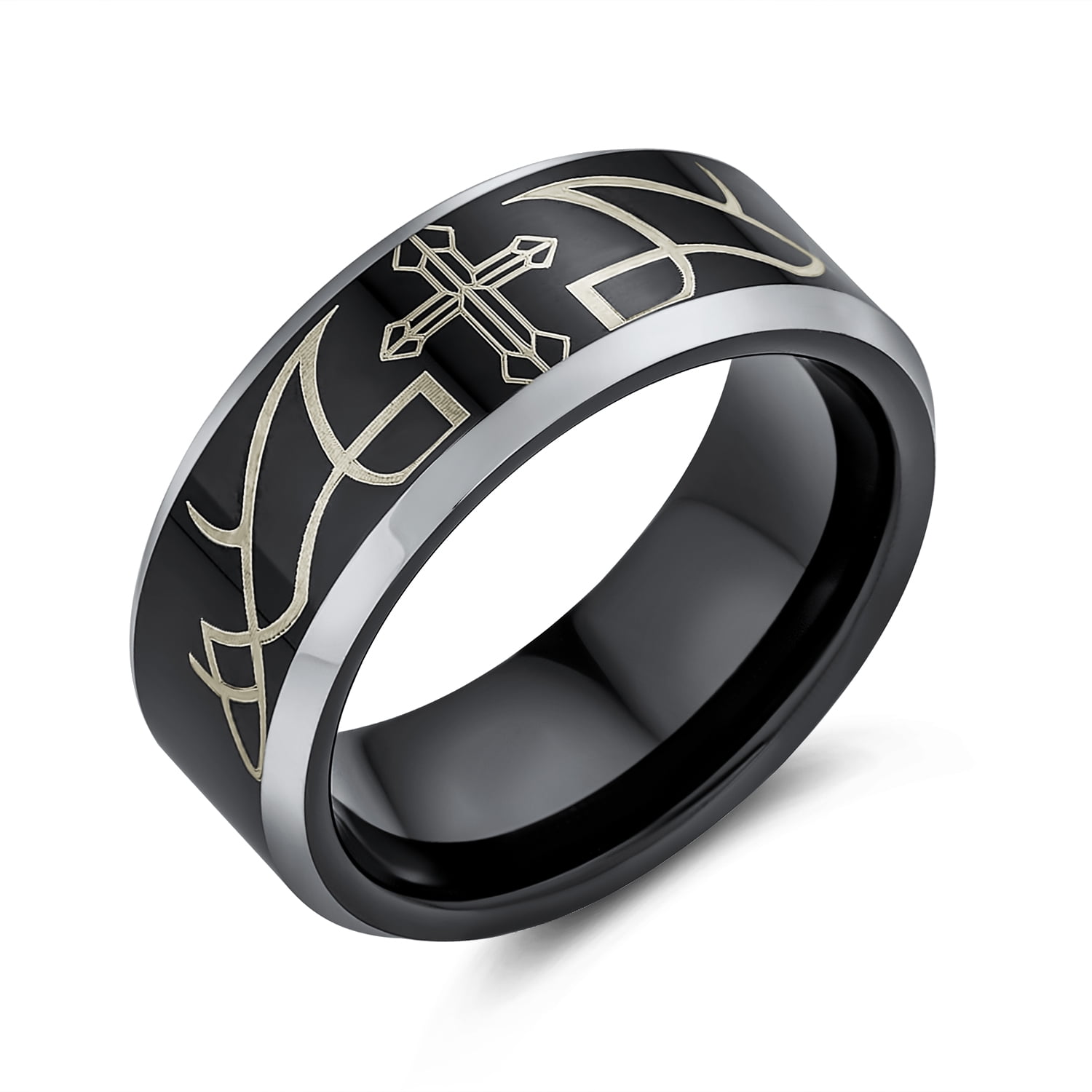 Bling Jewelry Mens Laser Etched Tungsten Wedding Band Ring with ...