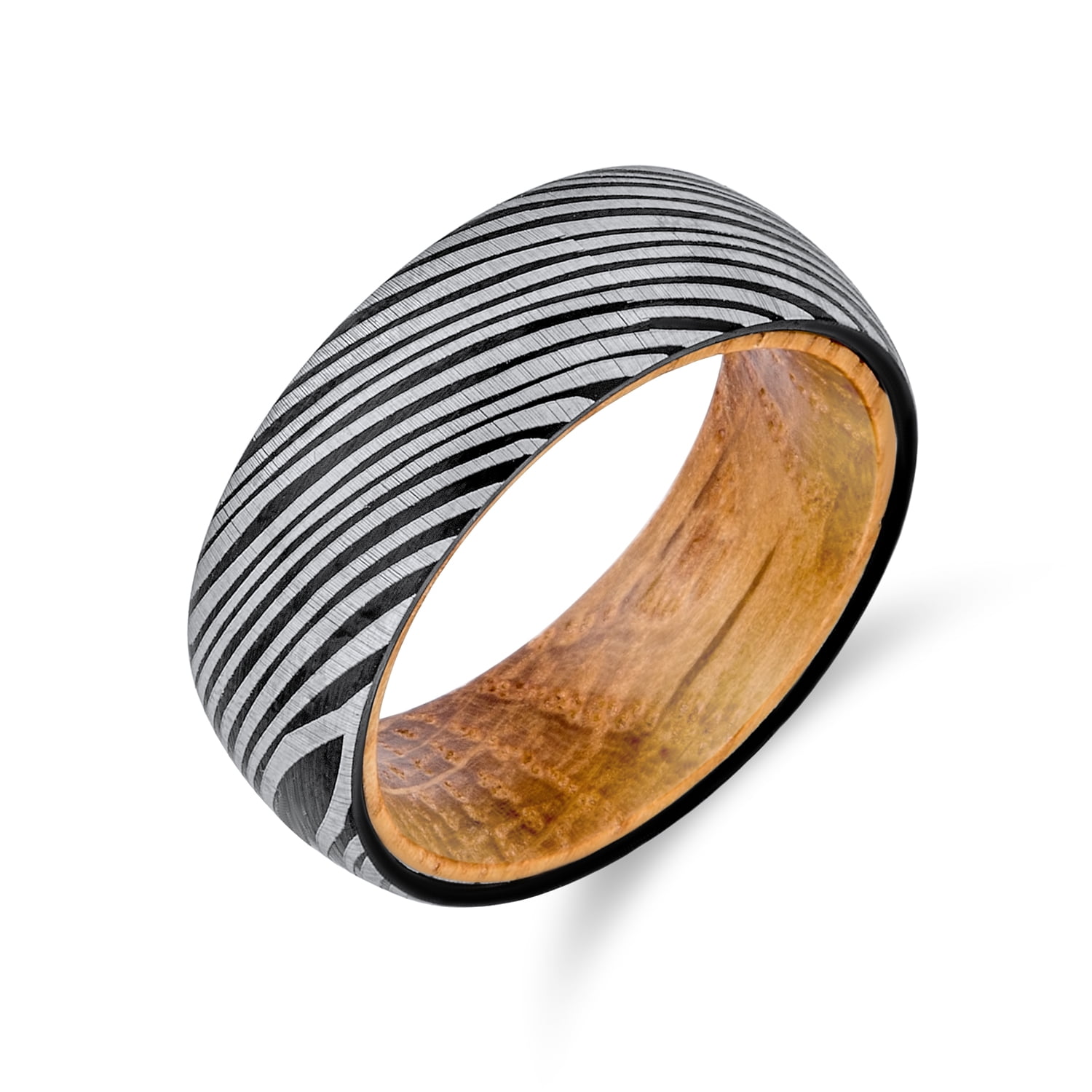 Bling Jewelry Mens Matte Black Band Natural Oliver Wood Liner Titanium ...