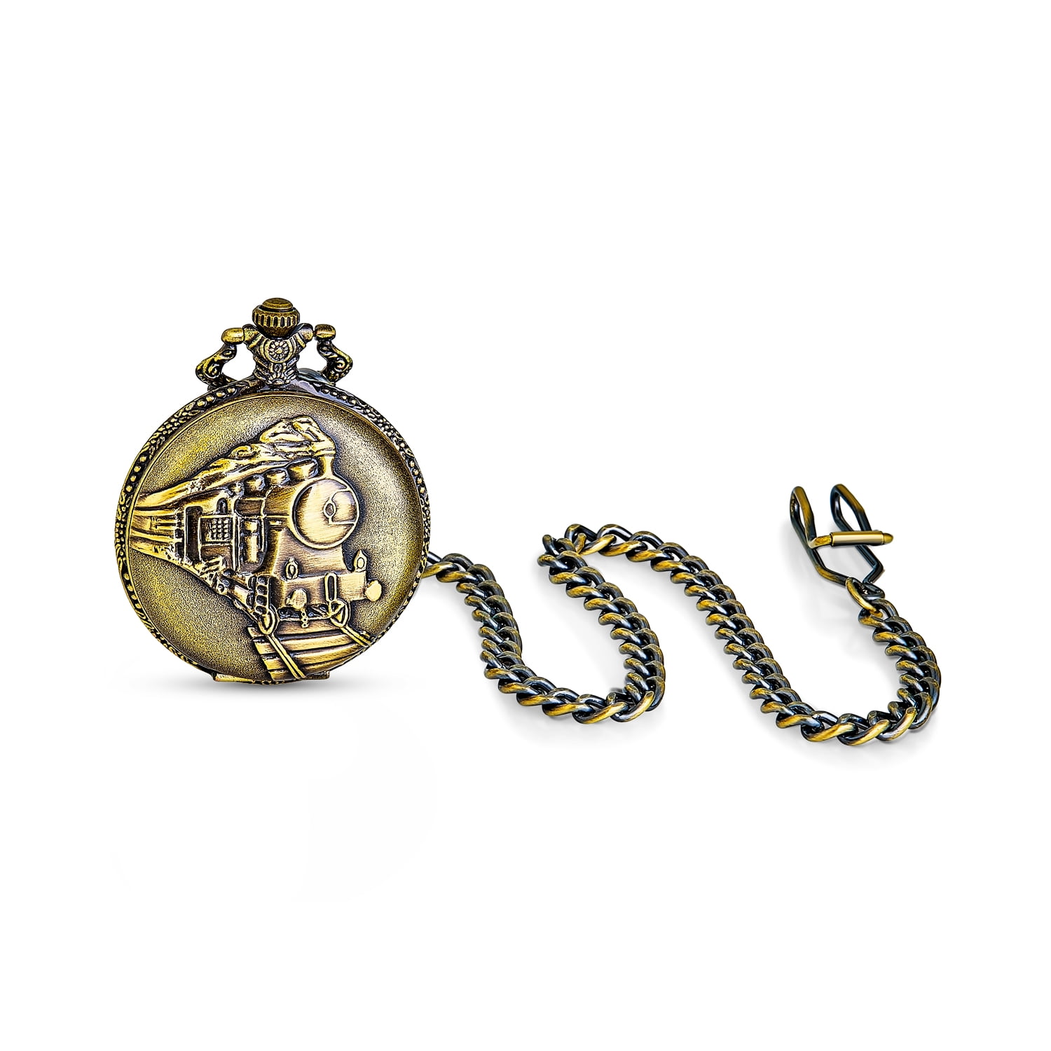 Bling Jewelry Men Steampunk Vintage Train Railroad Pocket Watch Bronze ...