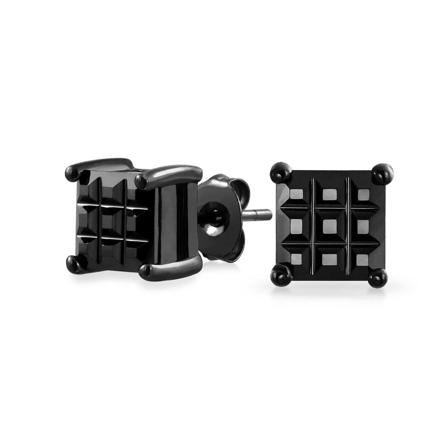 Bling Jewelry Mens Square Black Invisible Cut CZ Stud Earrings for Men ...